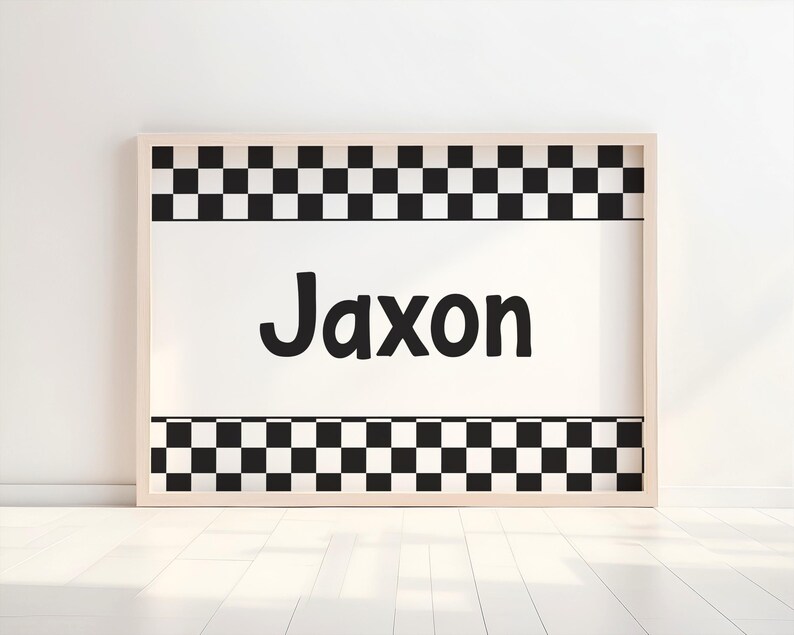 Checkerboard Name Print – Personalized Boys Room Decor, Racing Theme ...