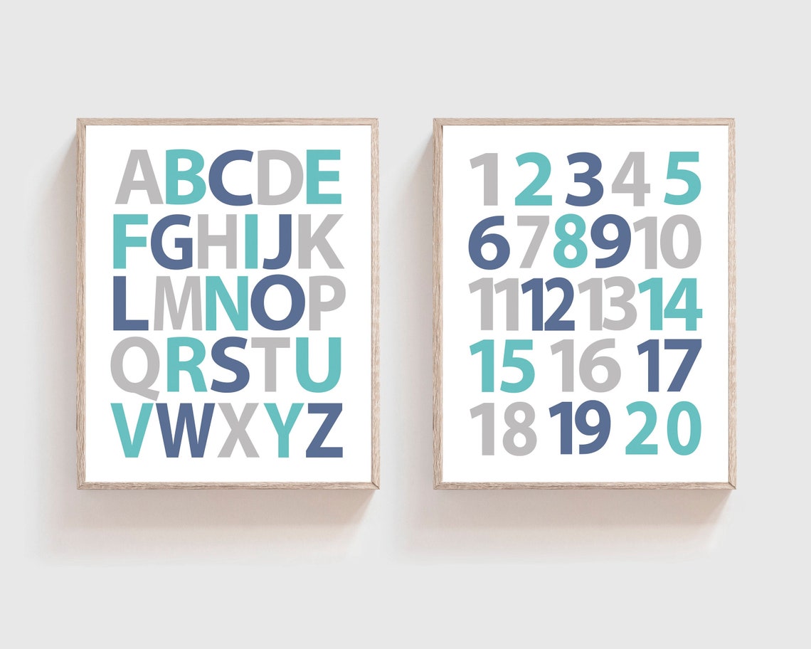 Boy Alphabet and Numbers Print, Alphabet Wall Art, Baby Boy Nursery ...
