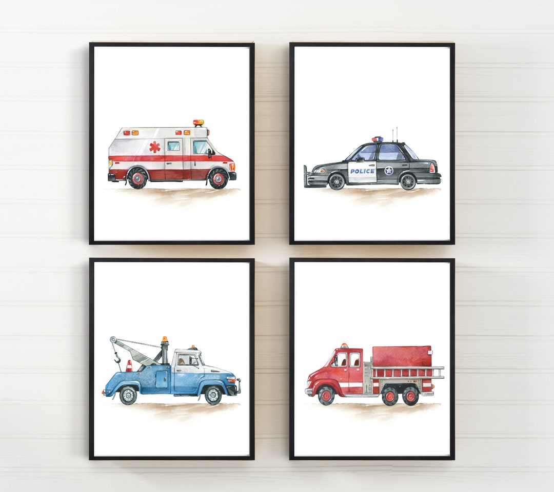 Rescue Vehicle Prints - Boys Wall Art Decor - Emergency Vehicle Prints ...