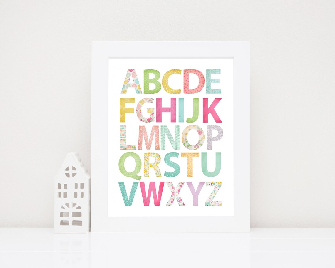 Girls alphabet art print Alphabet print Nursery alphabet | Etsy