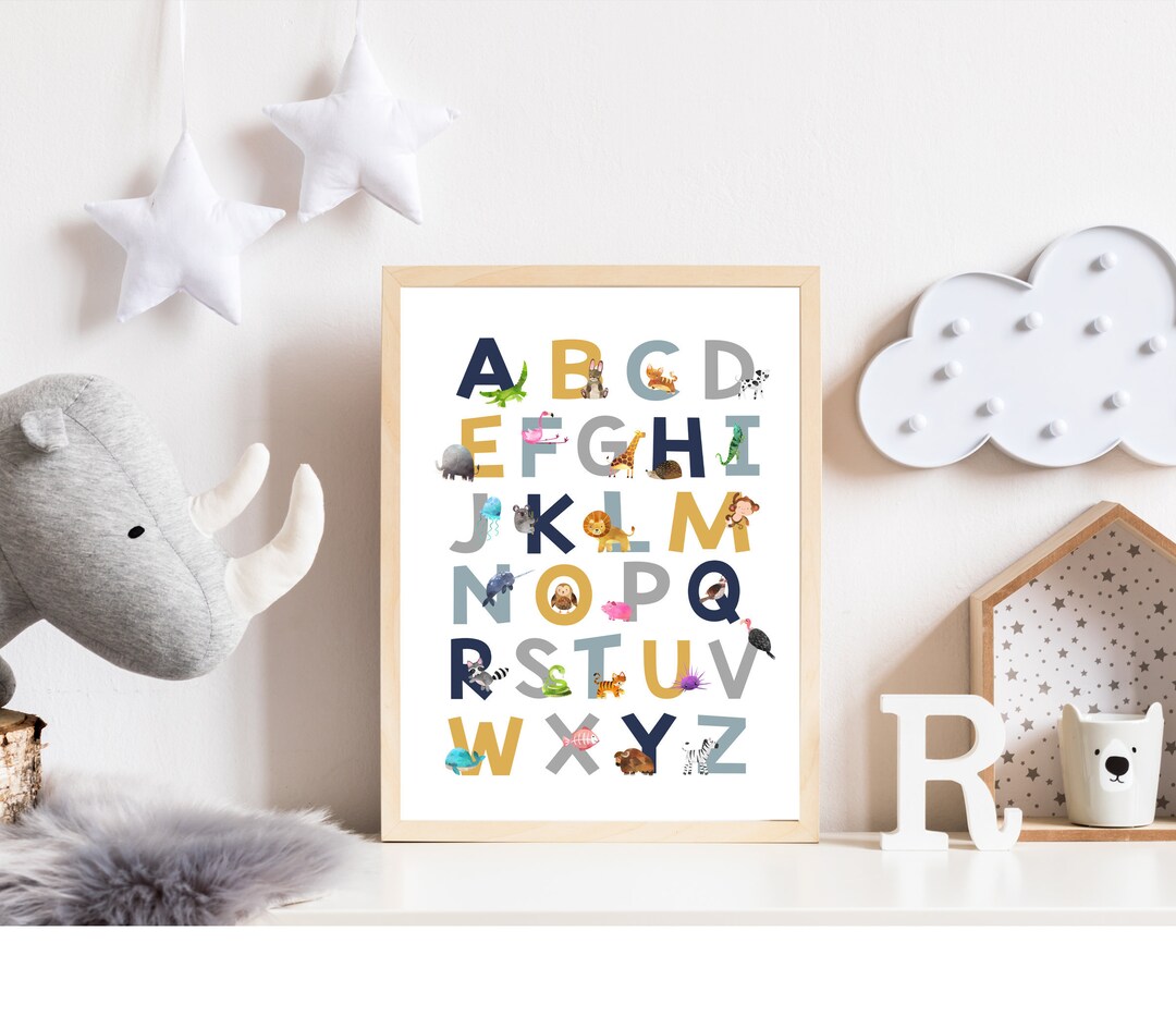 Animal Alphabet Poster - Navy Alphabet Print- Alphabet Poster - Kids ...