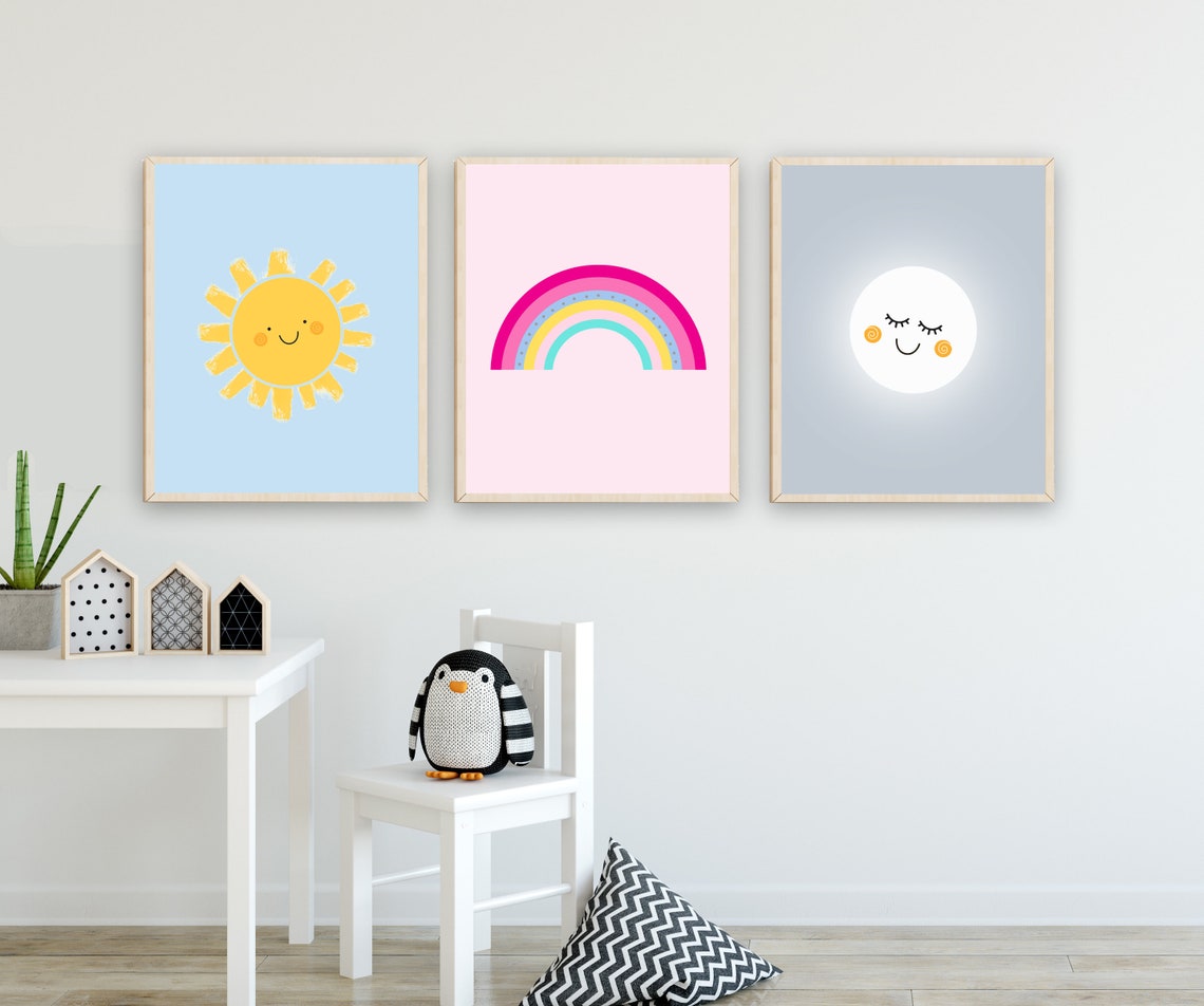 Nursery Wall Art Set Sun Nursery Print Rainbow Nursery | Etsy