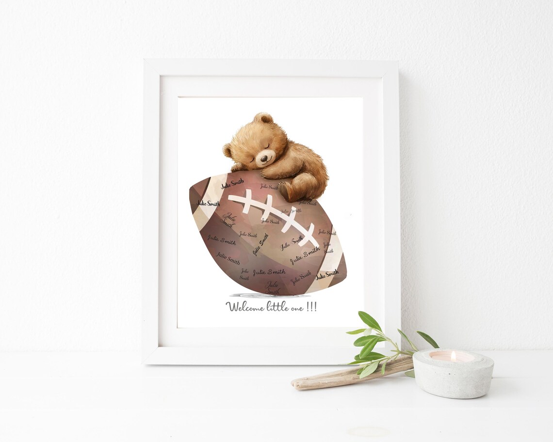 Teddy Bear Guest Book - Football Baby Shower - Football Guestbook ...