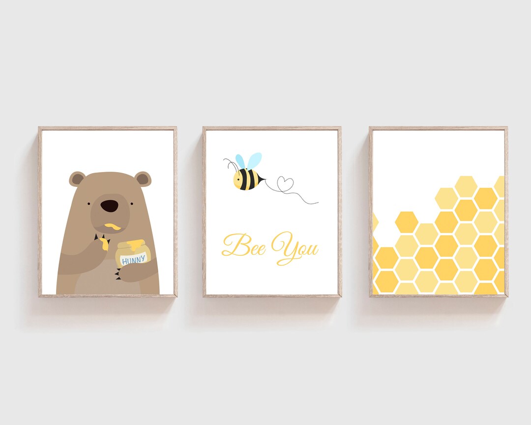 Nursery Bumble Bee Wall Art Print, Bear and Bee Kids Room Decor, Suits ...