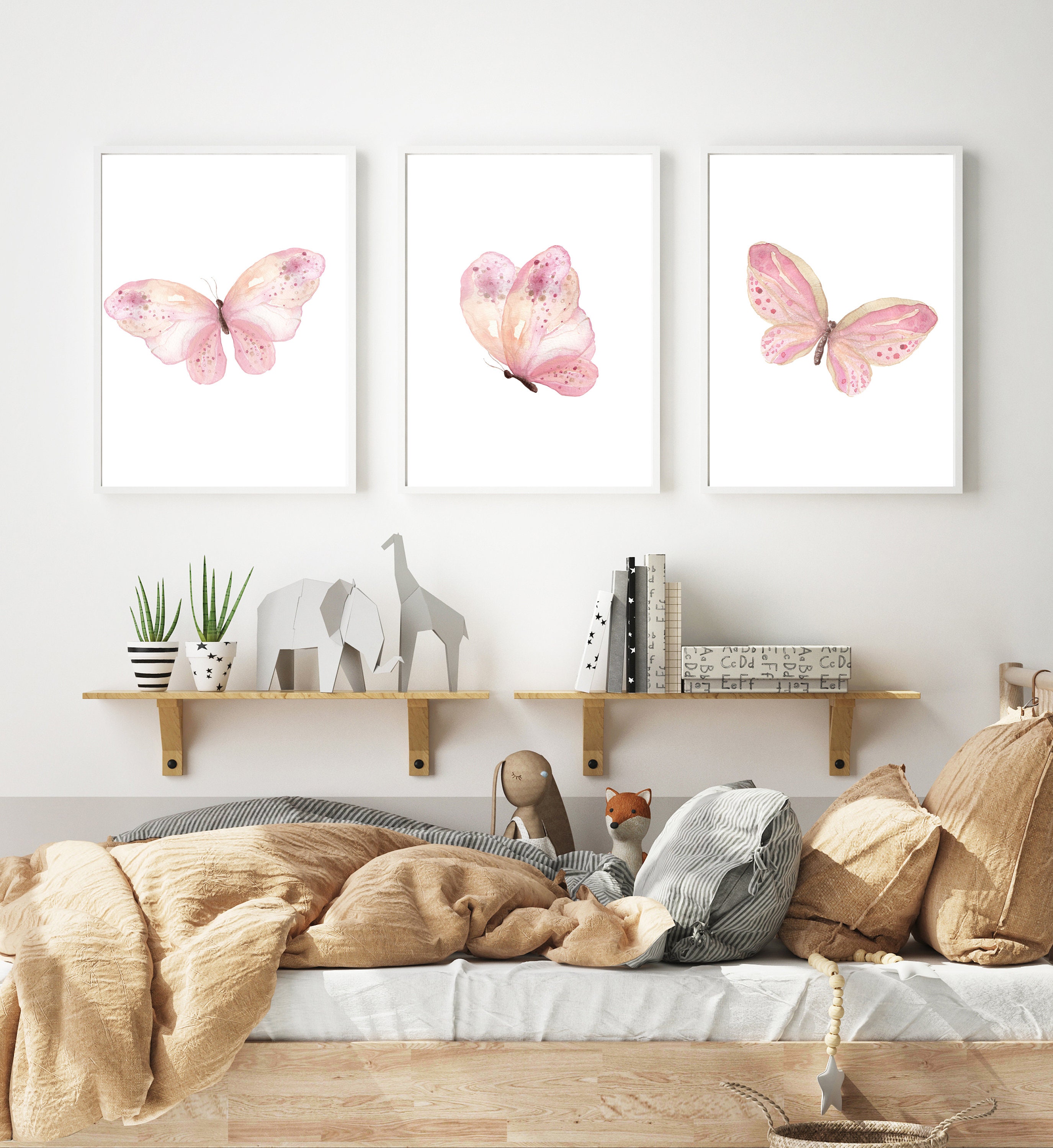 Pink butterfly print Girls bedroom decor Butterfly art | Etsy