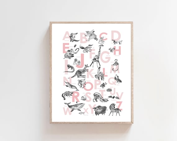 Pink Alphabet Poster Abc Wall Art Girls Room Decor Pink - Etsy