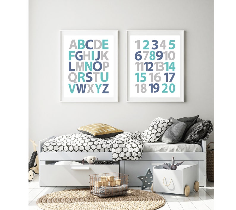 Boy Alphabet and Numbers Print, Alphabet Wall Art, Baby Boy Nursery ...