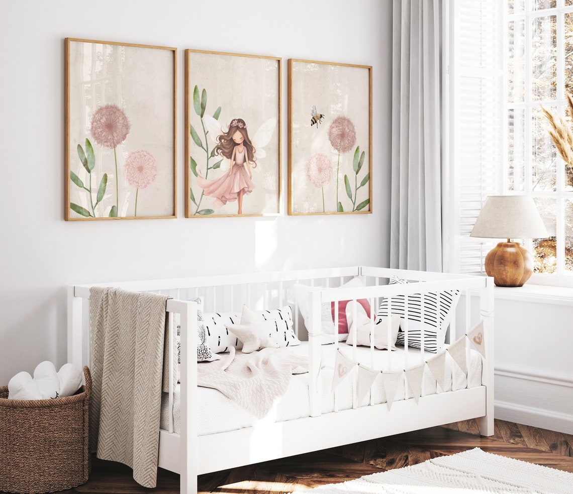 Enchanted Nursery Fairy Digital Prints With Pink Dandelion Flowers ...