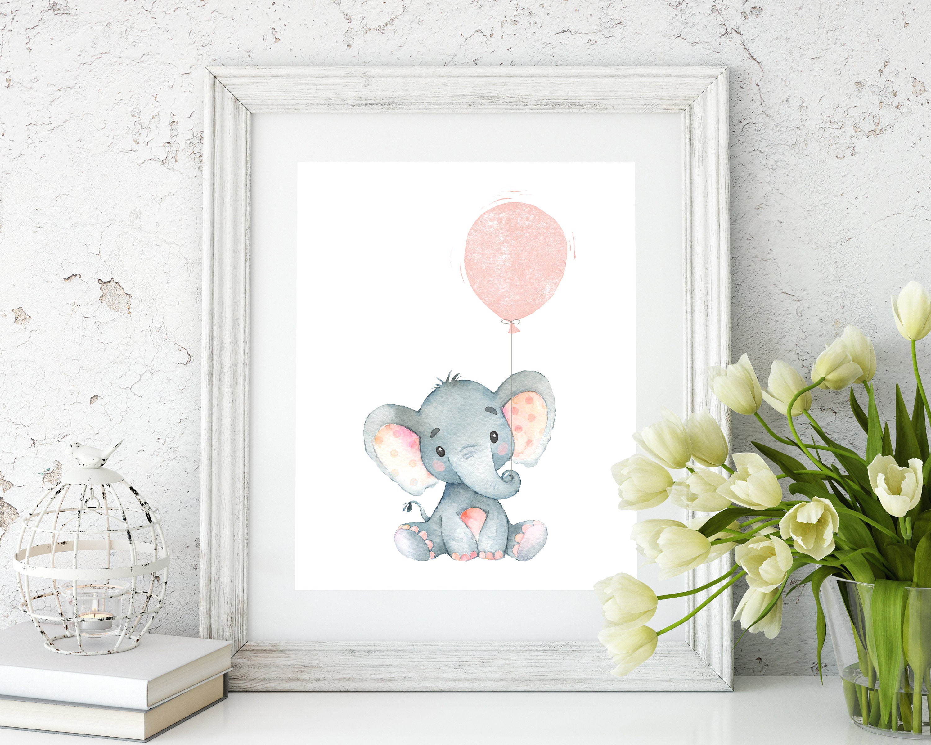 Elephant Nursery Wall Art, Baby Girl Decor Print, Girls Jungle ...