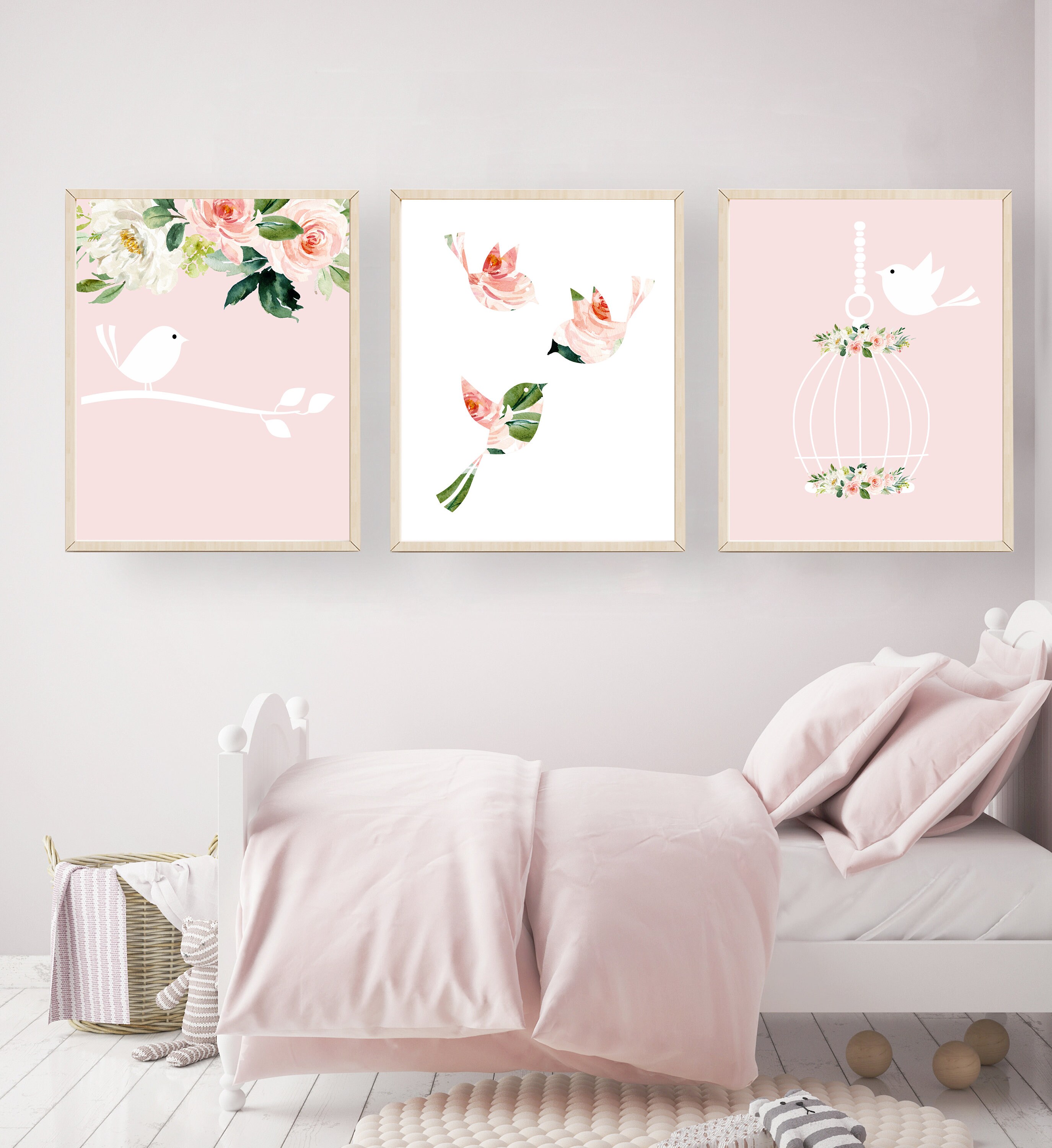 Bird Nursery Decor - Bird Nursery Print - Pink Nursery Decor - Baby ...