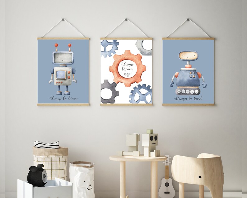 Robot Wall Art Printable Wall Art Robot Wall Decor Blue - Etsy