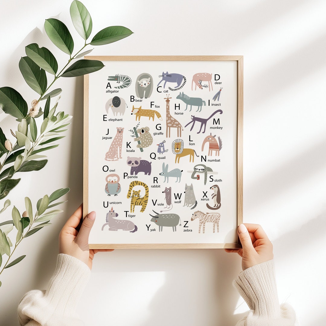 Rainbow Animal Alphabet Print, Animal Alphabet Art, Printable Wall Art ...