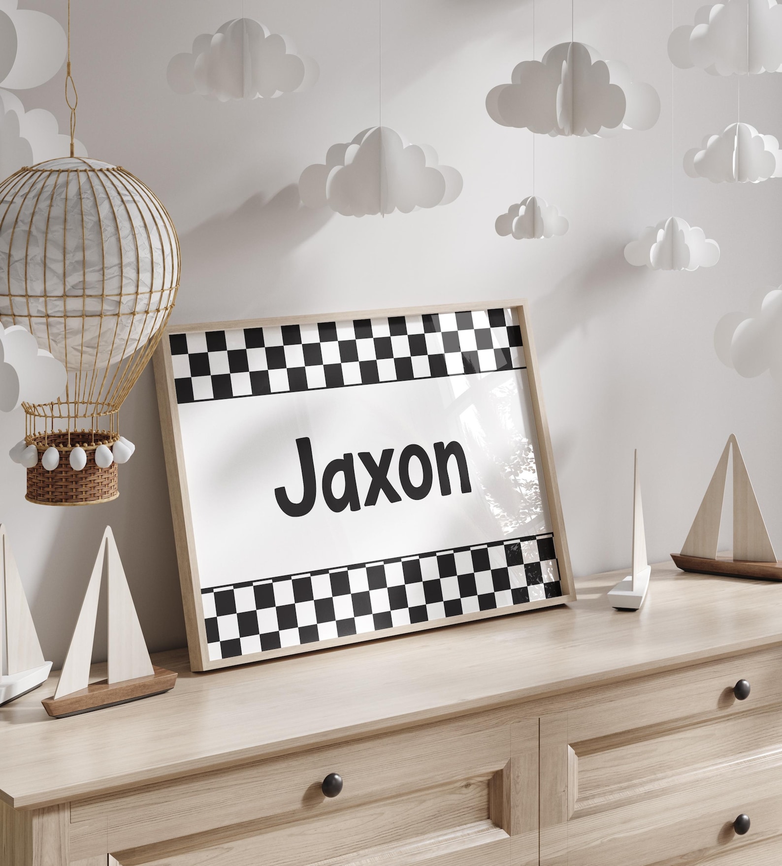 Checkerboard Name Print – Personalized Boys Room Decor, Racing Theme ...