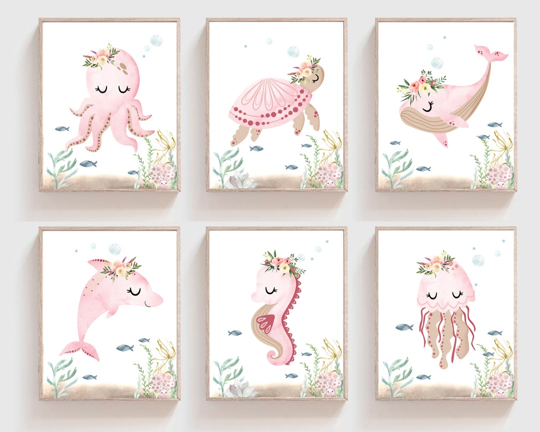 Girls Room Decor - Ocean Nursery Prints - Sea Animals Wall Art - Under ...