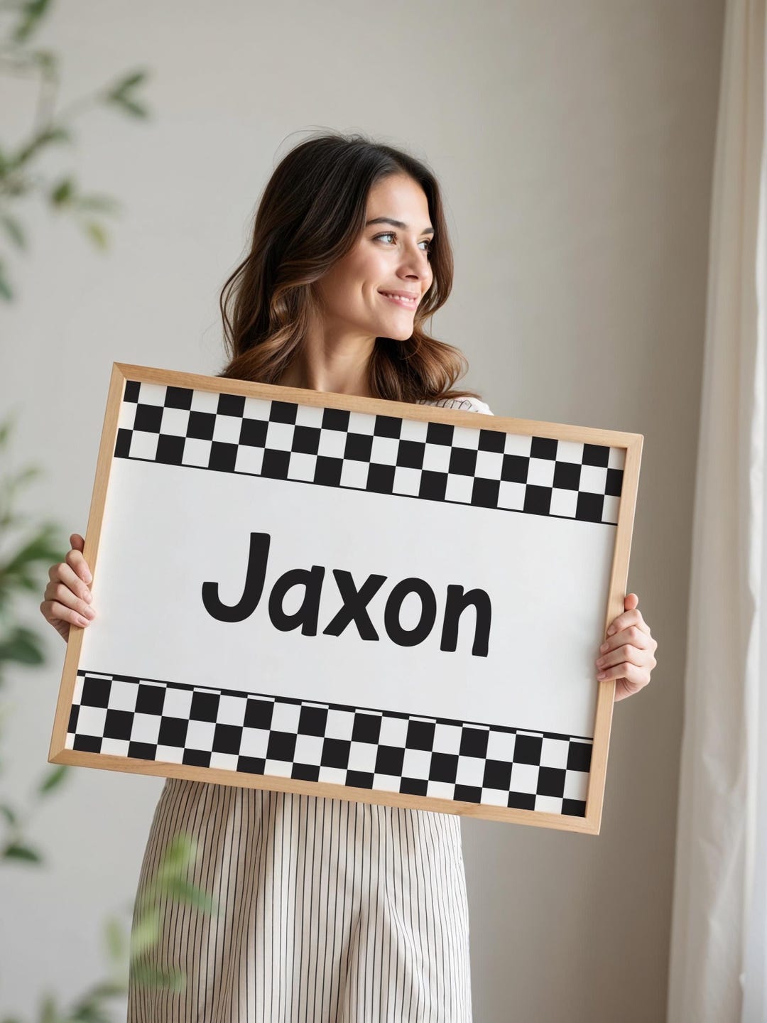 Checkerboard Name Print – Personalized Boys Room Decor, Racing Theme ...