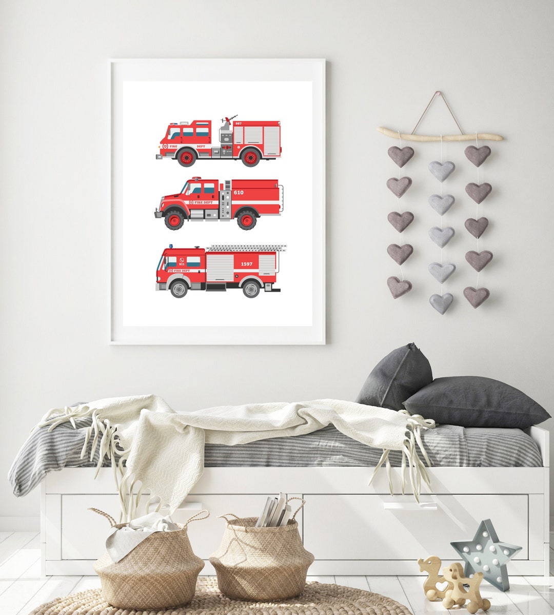 Fire Engine Print - Fire Truck Printable - Fire Truck Art Print - Boy ...