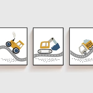 Construction Trucks Nursery Prints, Boys Transportation Wall Art ...