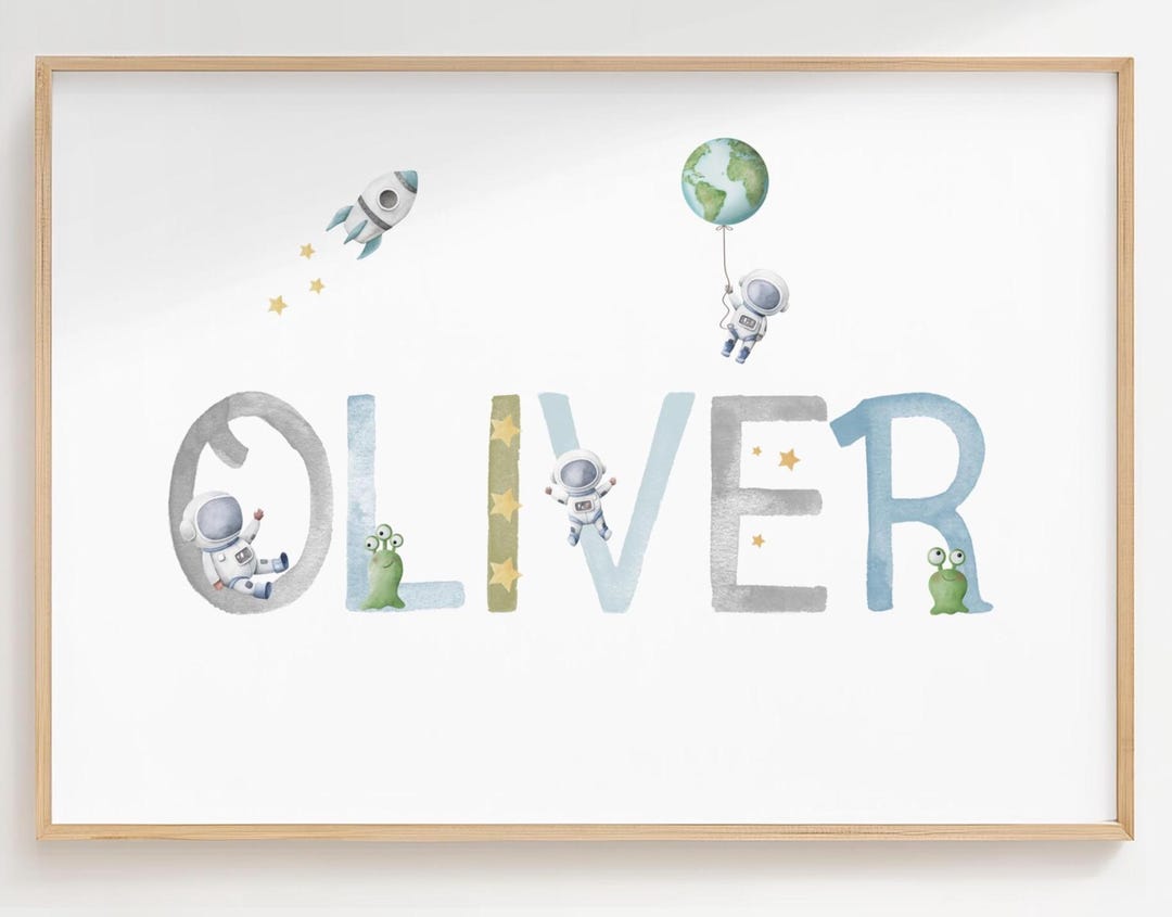 Personalized Space Name Wall Art – Kids Room Astronaut Rocket Nursery ...