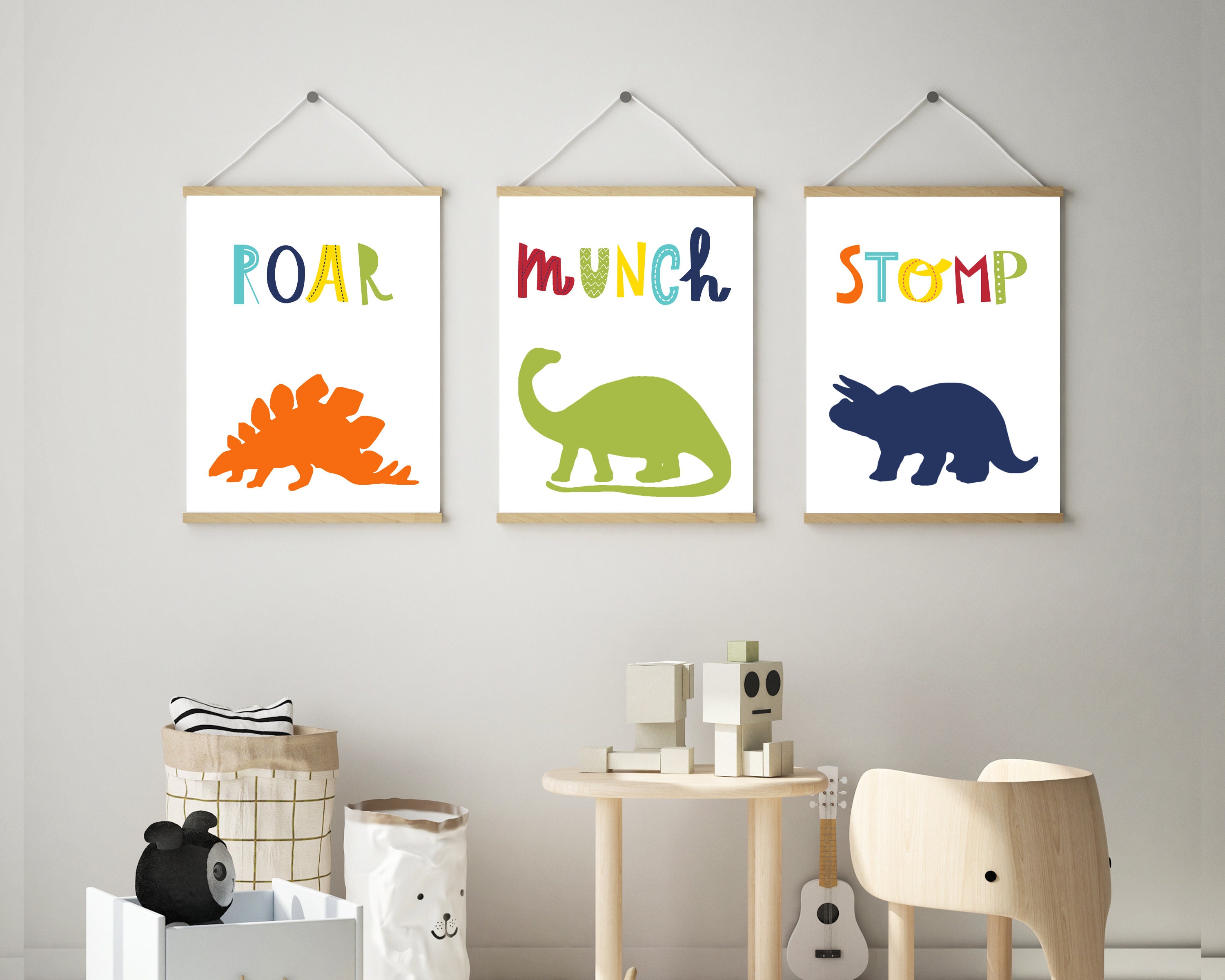 Dinosaur print set Boys nursery decor Dinosaur wall art | Etsy