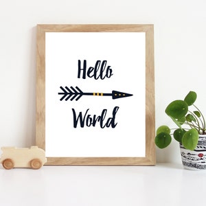 Hello World Wall Art Print, Baby Nursery Wall Art Print, Printable Baby ...