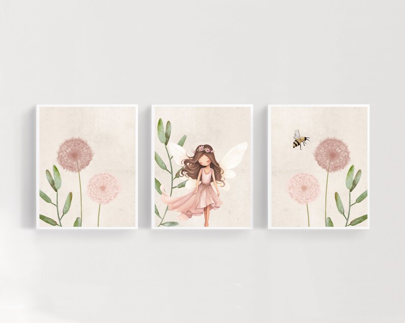 Enchanted Nursery Fairy Digital Prints With Pink Dandelion Flowers ...