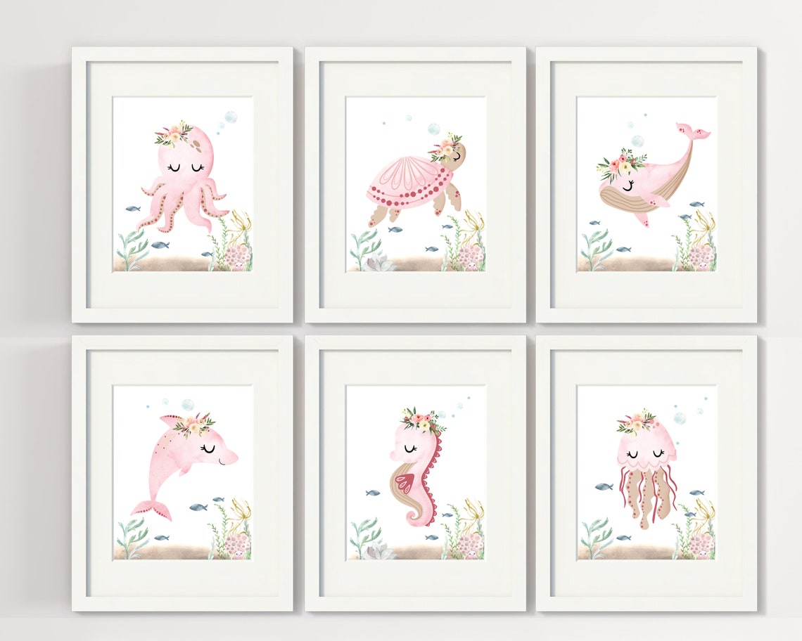 Girls Room Decor - Ocean Nursery Prints - Sea Animals Wall Art - Under ...