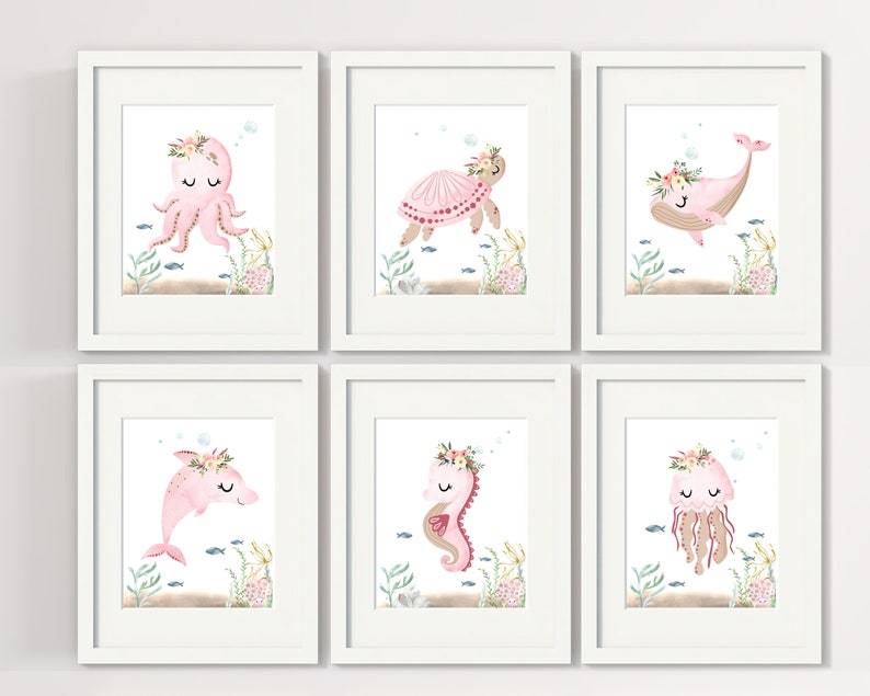 Girls Room Decor Ocean Nursery Prints Sea Animals Wall Art | Etsy