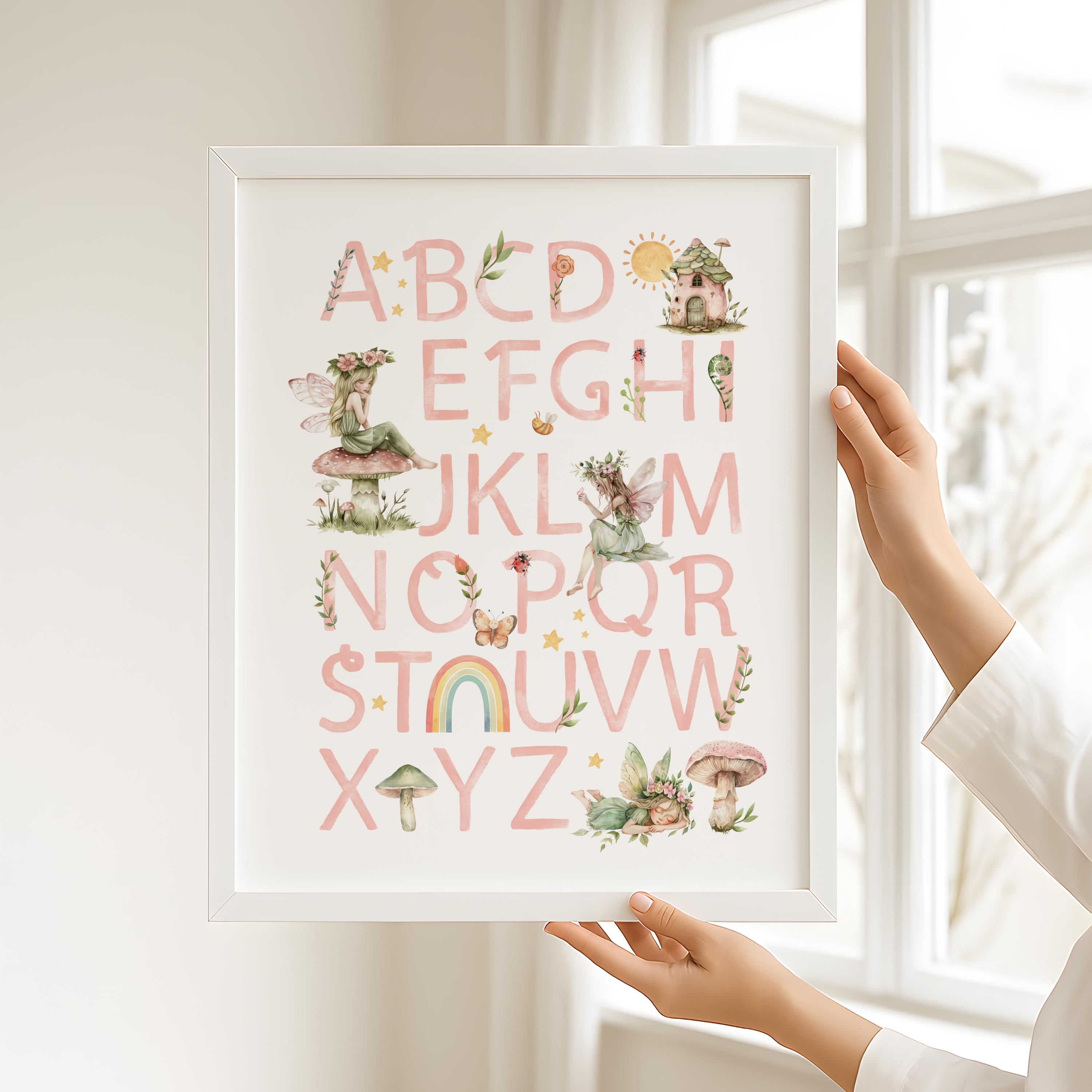 Fairy Alphabet Wall Art Printable, Fairy Nursery Decor, Pink and Green ...