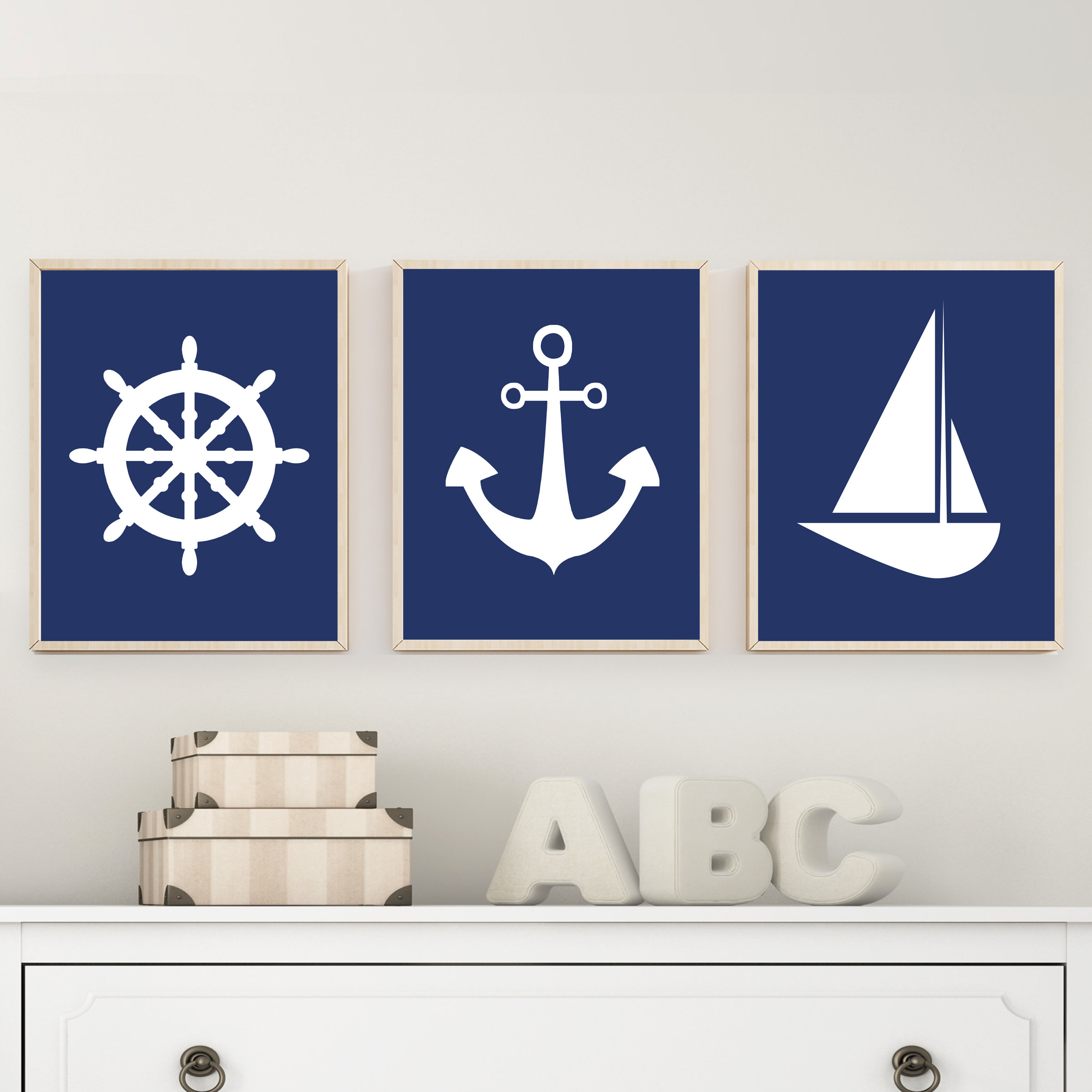 Anchor Sailboat Wall Art Nautical Wall Art Suits Navy and | Etsy