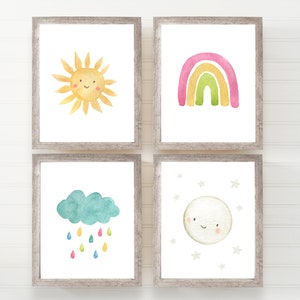 Baby Weather Prints - Sun Moon Print - Cloud Rainbow Nursery - Weather ...
