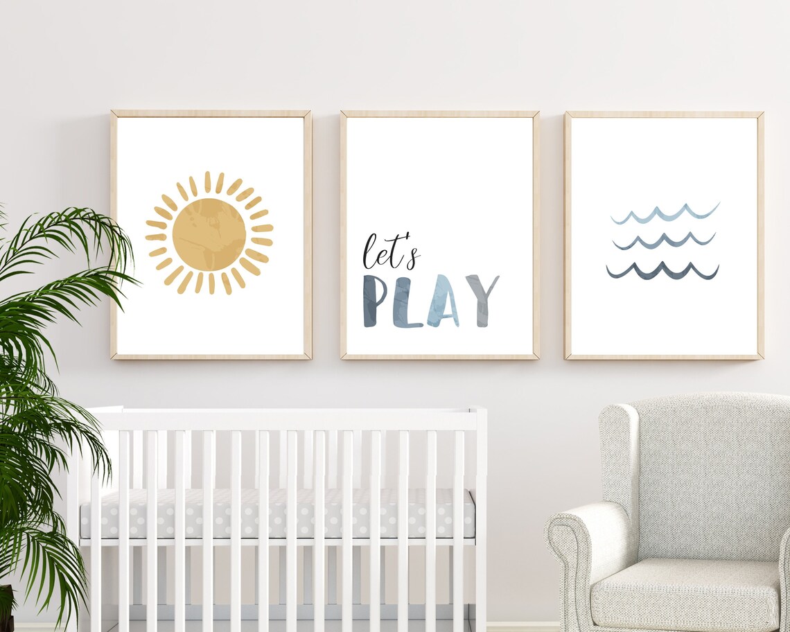 Beach Nursery Decor Wave Wall Art Sun Nursery Print | Etsy
