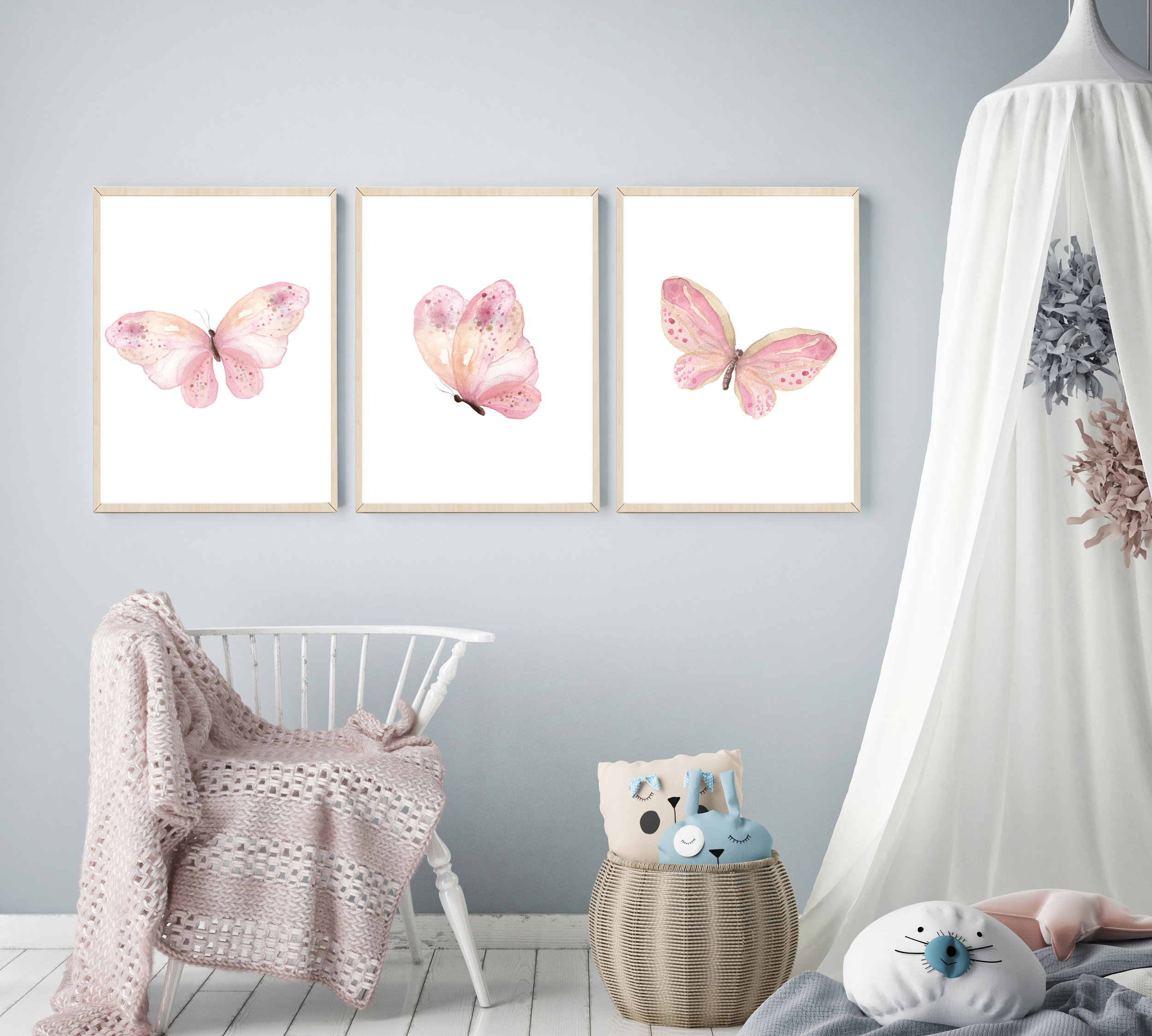 Pink butterfly print Girls bedroom decor Butterfly art | Etsy