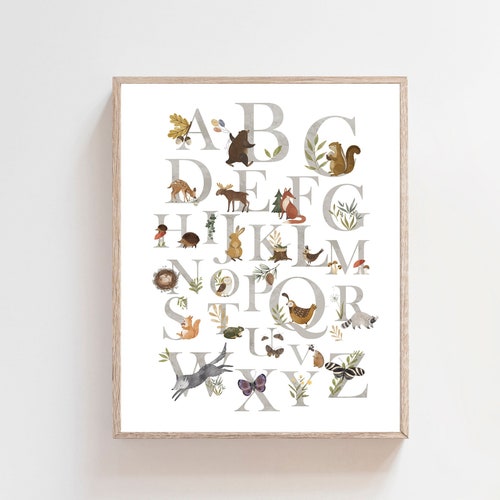 Woodland Alphabet Poster Printable Wall Art Animal ABC - Etsy