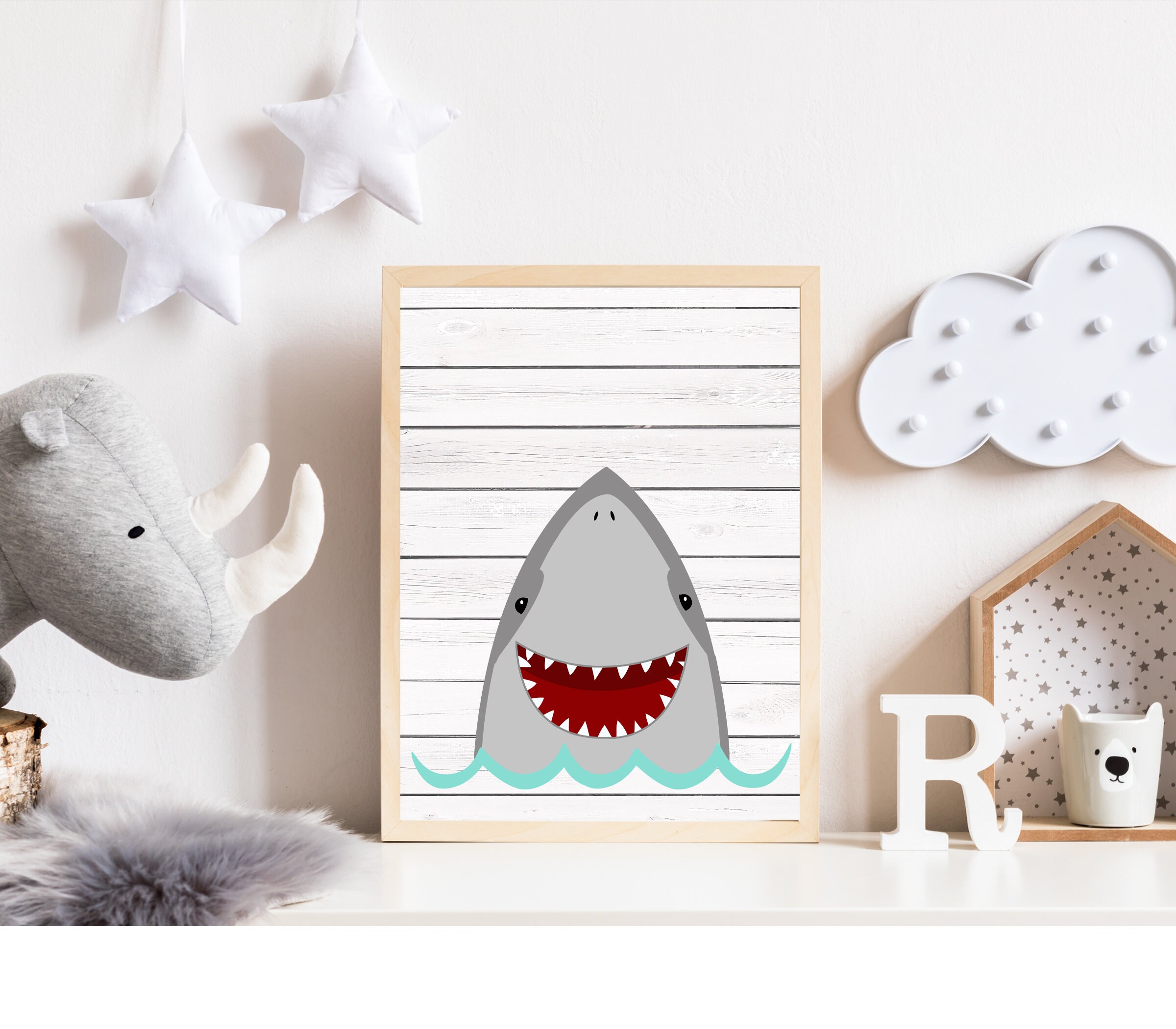 Shark art print Shark Printable wall art Boys nursery art | Etsy