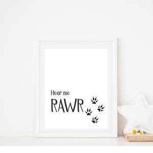 Hear Me Rawr Quote Wall Art, Kids Wall Art Print Nursery, Inspirational ...