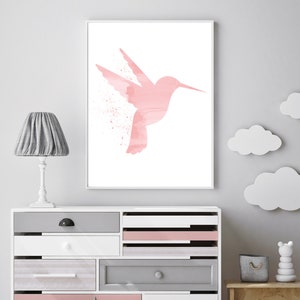 Pink Hummingbird Art Print - Watercolor Hummingbird Print - Girls ...