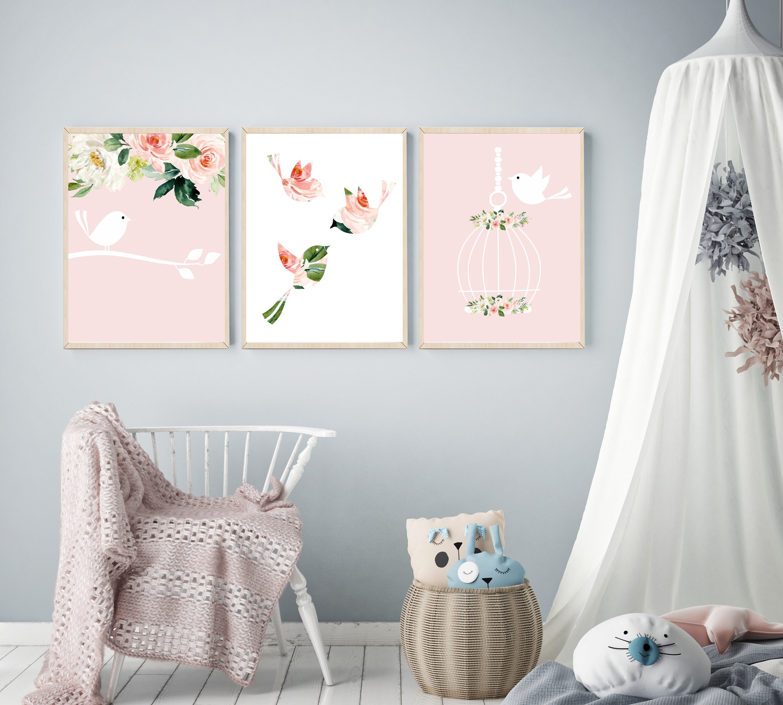 Bird Nursery Decor - Bird Nursery Print - Pink Nursery Decor - Baby ...