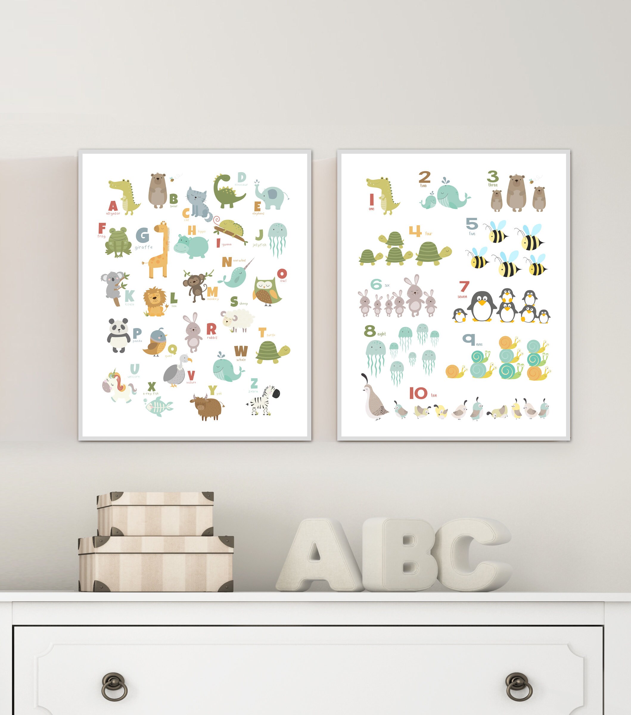 Alphabet and Numbers Wall Art - ABC Print - Numbers Poster - Playroom ...