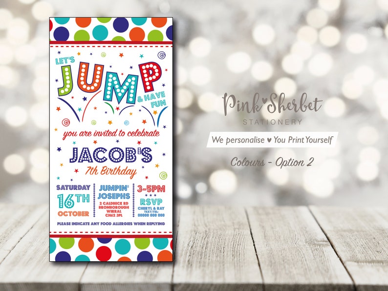 Trampoline/inflatables Birthday Party Invitations • Personalised ...