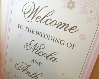 Wedding Day Sign, Wedding Day Welcome Sign, Floral Wedding Day Welcome ...