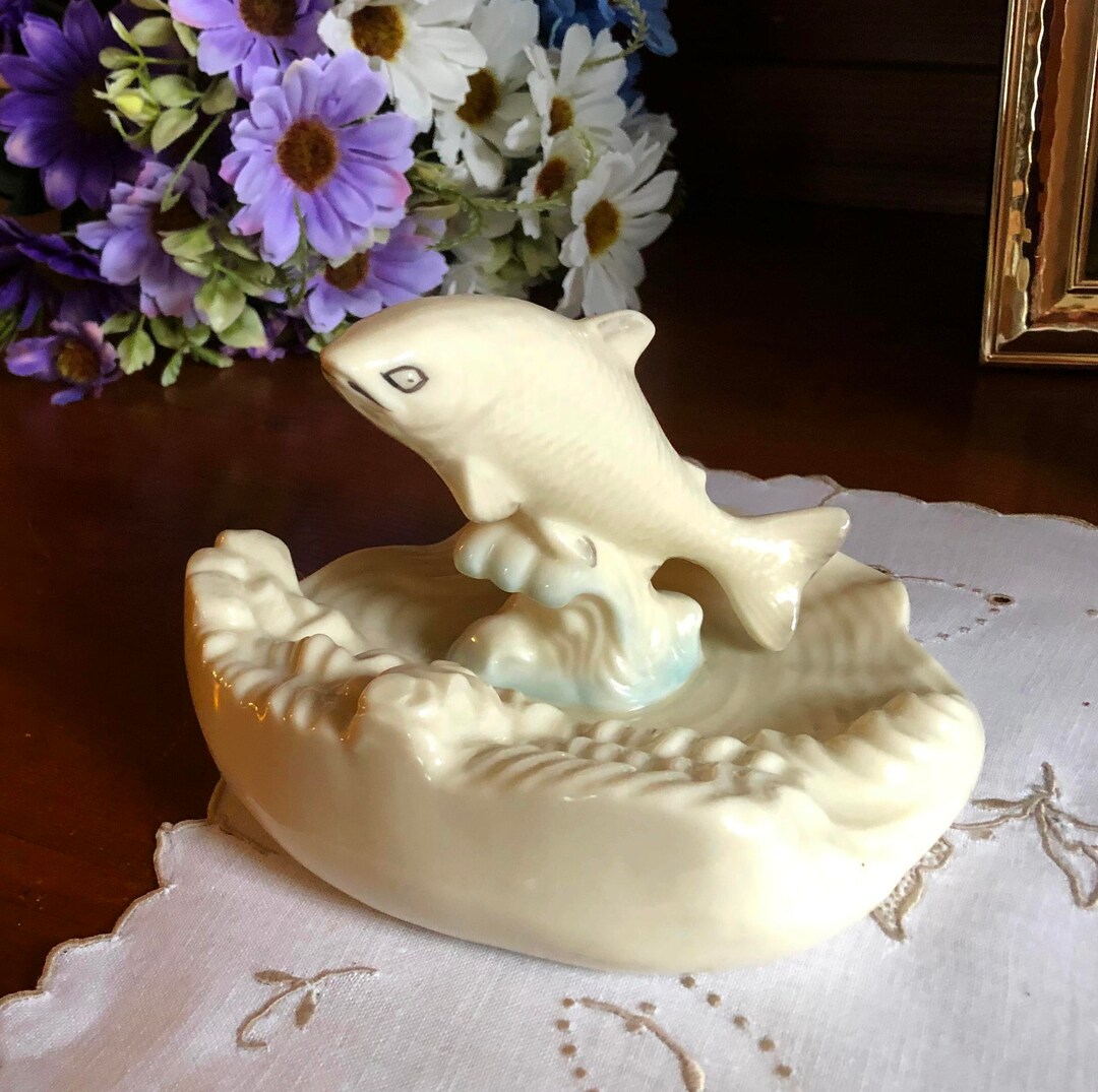 Vintage Belleek, Rare Dish With a Leaping Fish Parian Ware, - Etsy