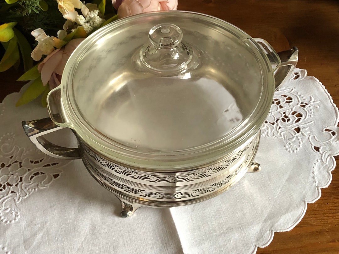 Pyrex Casserole Dish With Silver Plated Holder by National Silver ...