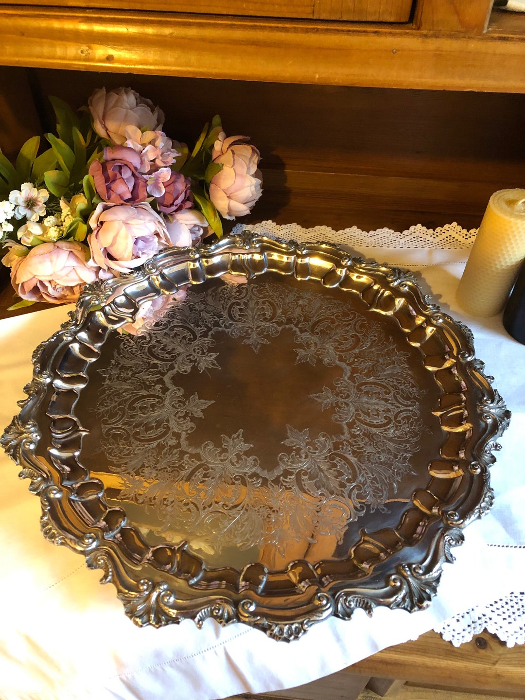 Vintage Silver Plate Salver: Ornate Round Tray, Malboro Plate, Canada ...