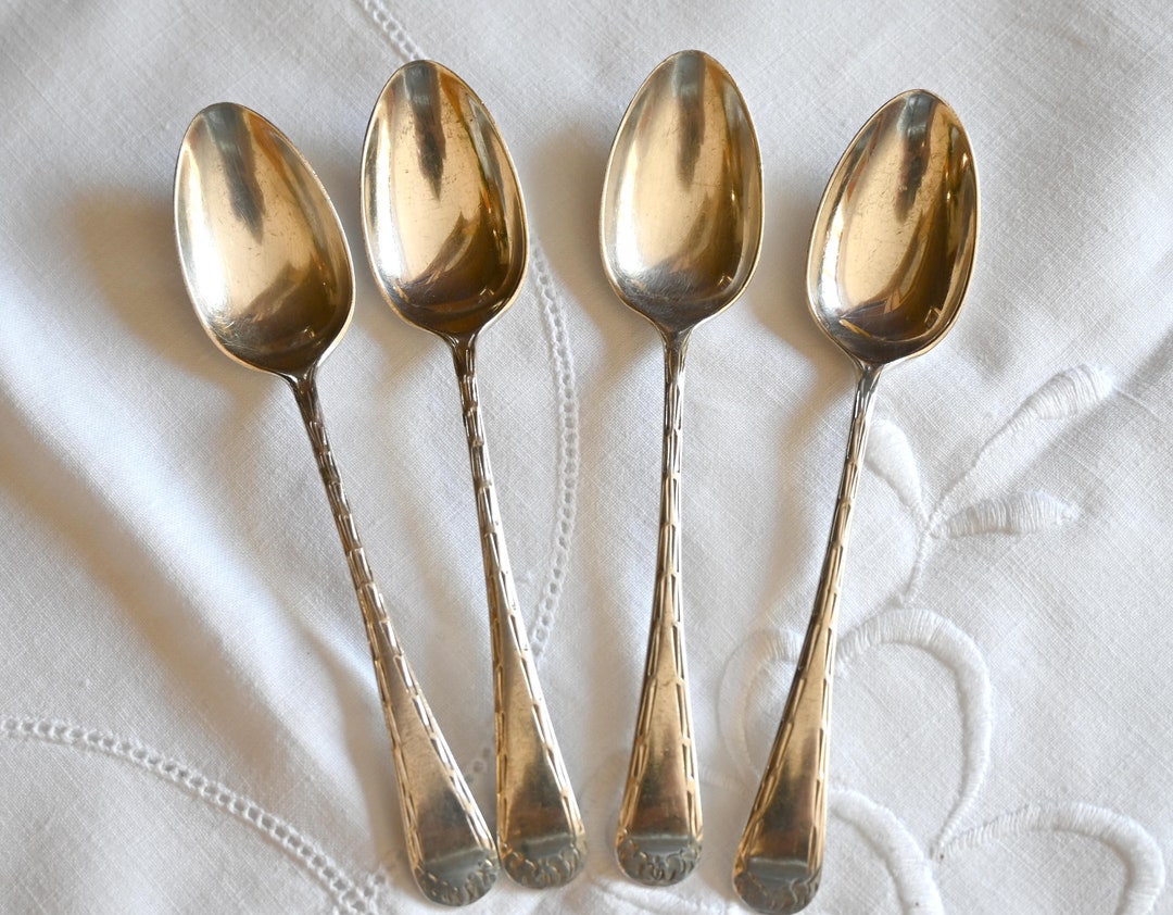 Antique Rattail Teaspoons, Four Sterling Silver Bright Cut Spoons ...