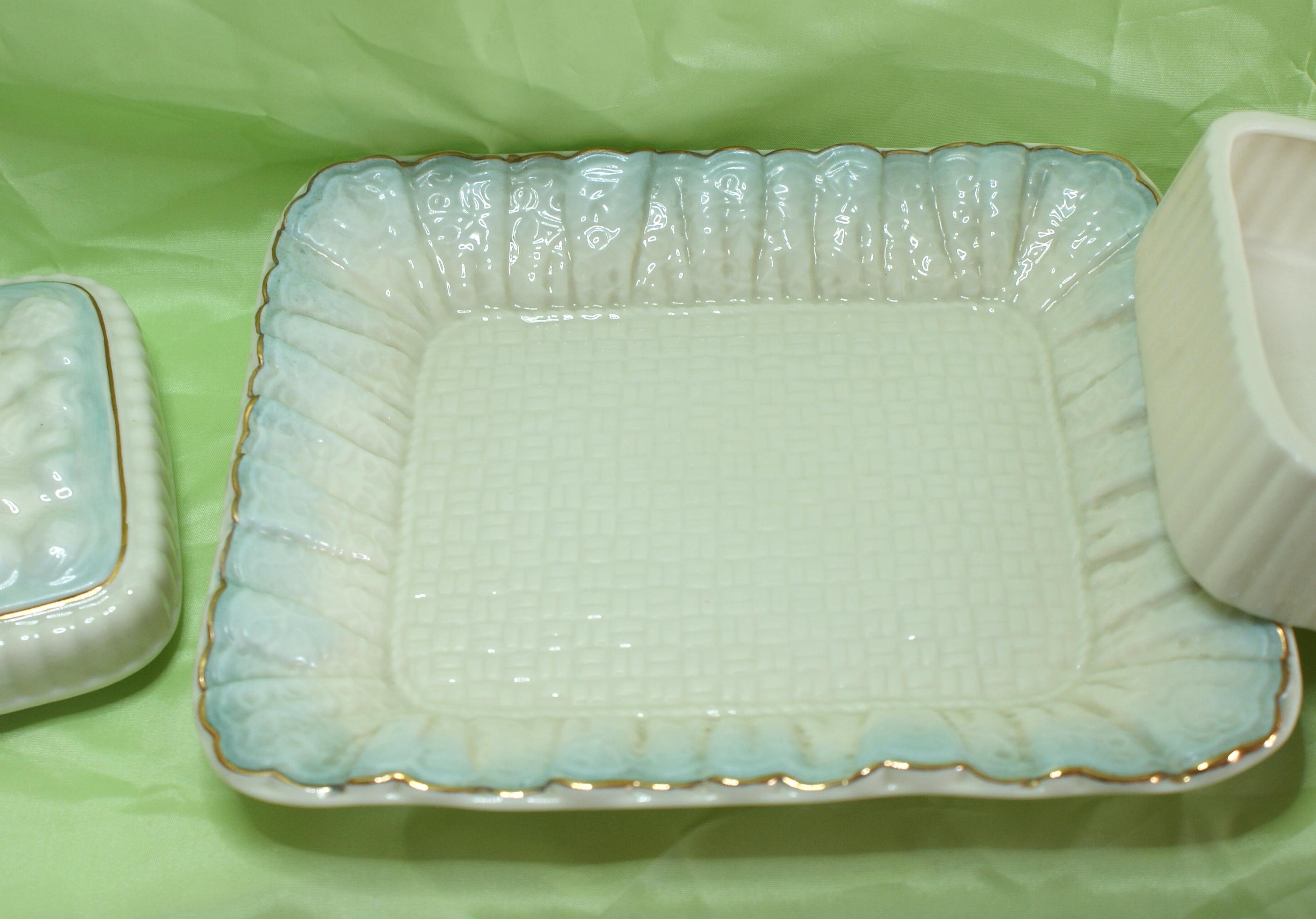 Vintage Belleek, Rare, Lidded Box With Fish on a Matching Dish Parian ...