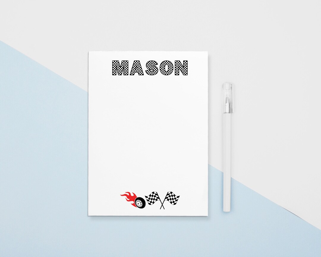 Personalized Race Car Name Notepad - Gifts for Kids Teens Boys - Custom ...