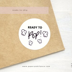 Ready to Pop! Baby Shower Stickers - Popcorn Favors - White Matte ...