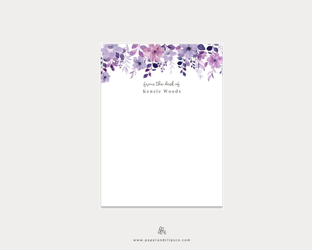Personalized Notepads, Violet Floral Illustrated Custom Notepads ...