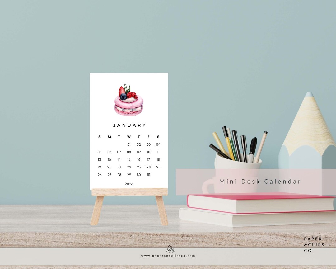 2026 Mini Desk Calendar, Watercolor Pastries Calendar, Foodie Gift ...