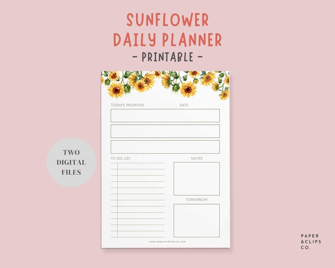 Printable Sunflower Daily Planner, Watercolor Floral Printable to Do ...